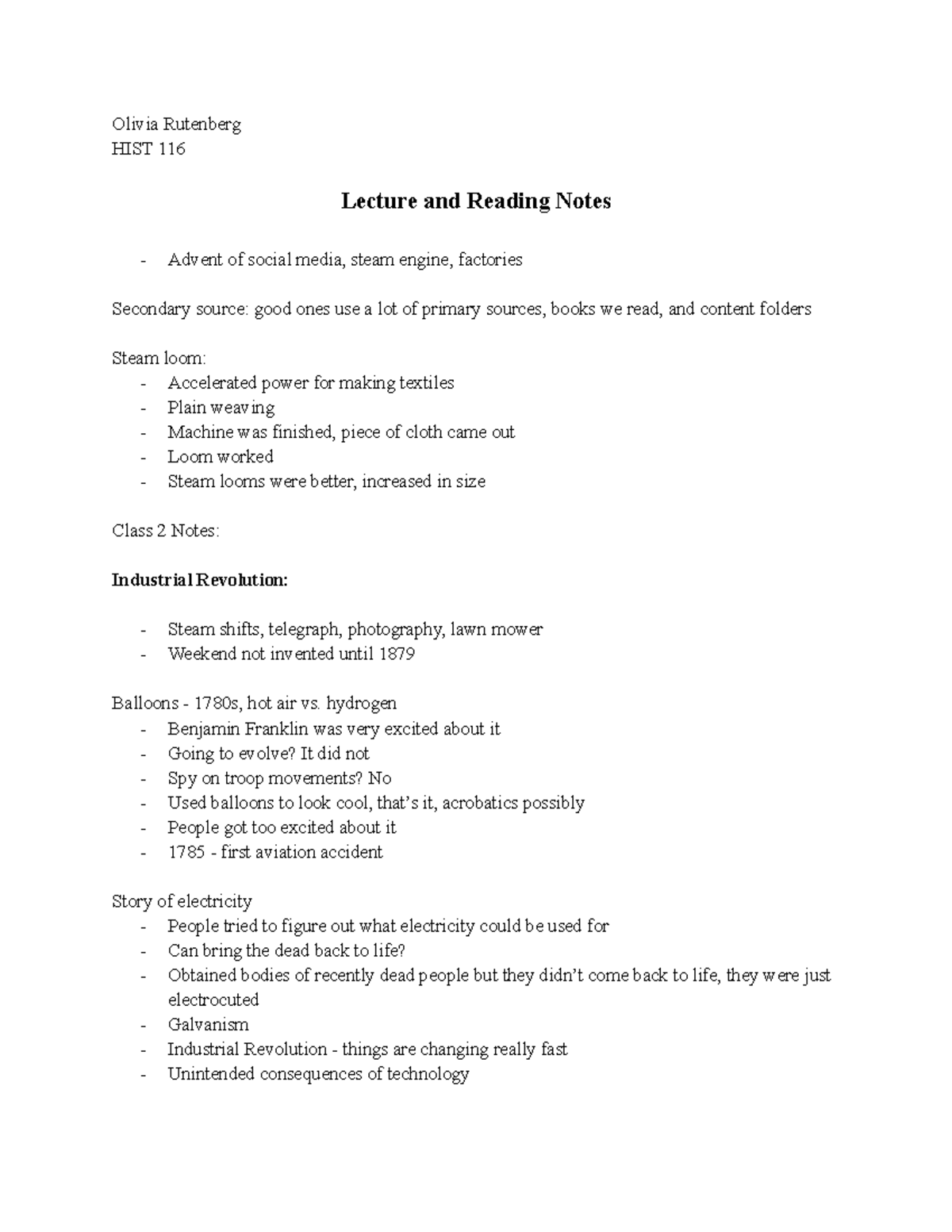 HIST 116 Lecture Notes: The Industrial Revolution and Its Impact - Studocu