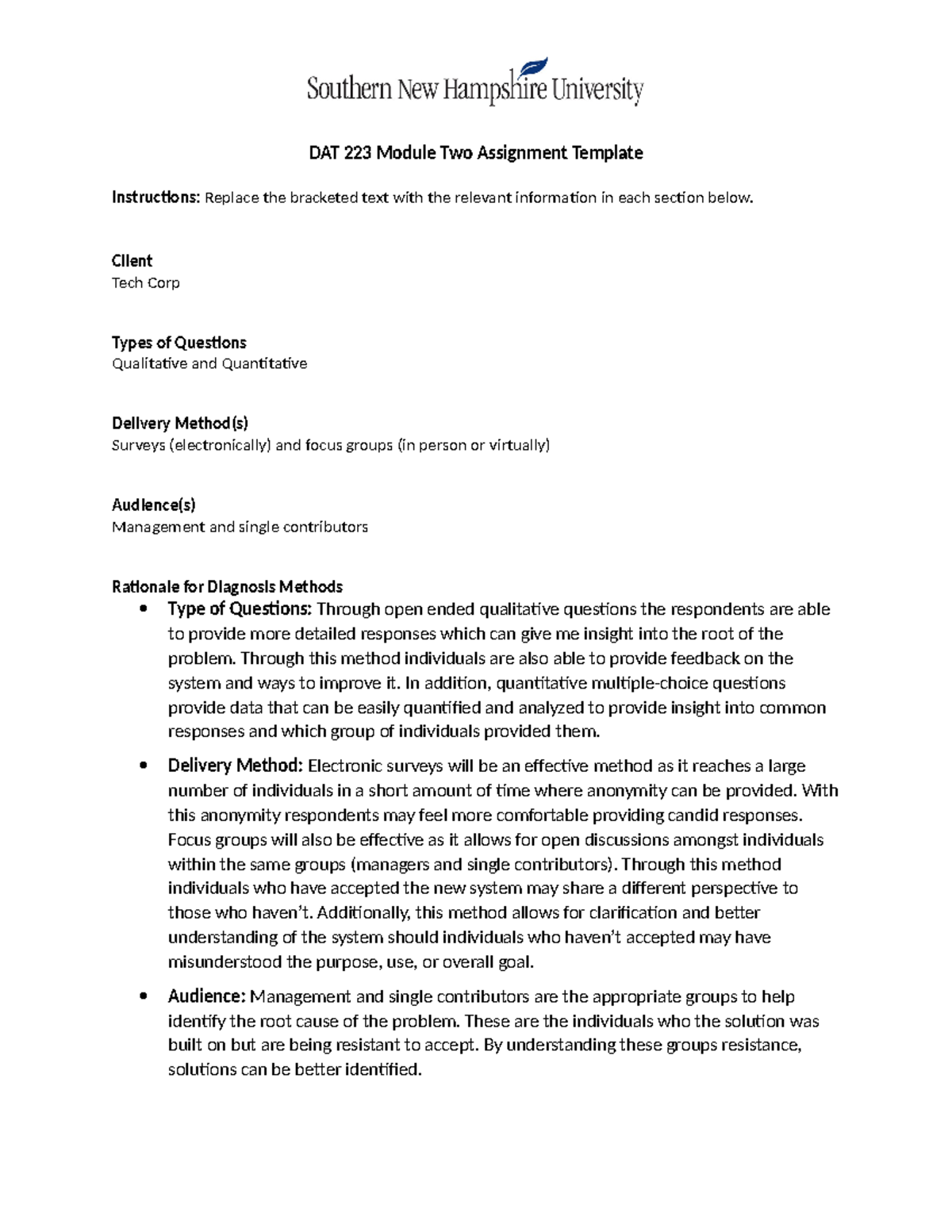 DAT 223 Module Two Assignment - Client Tech Corp Types of Questions ...