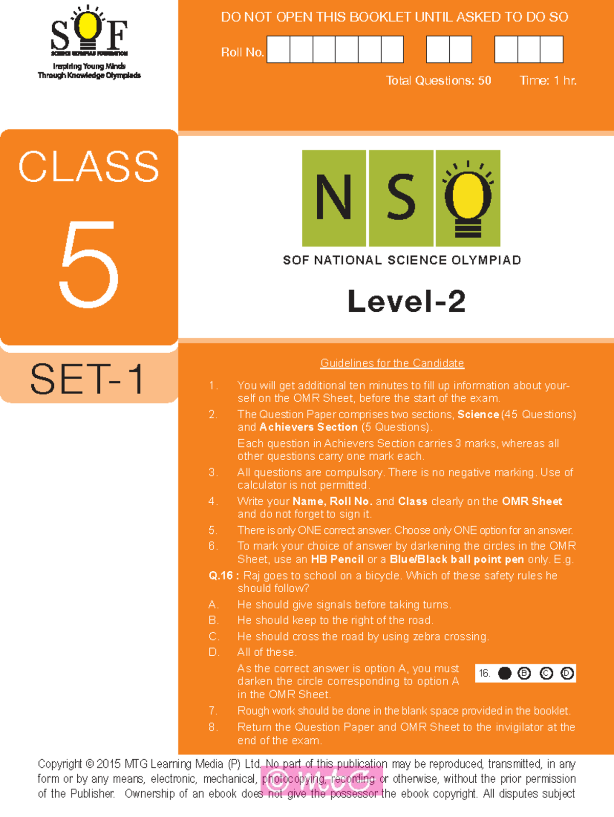 NSO Level 2 Class 5 Exam Guidelines and Question Paper Set 1 - Studocu