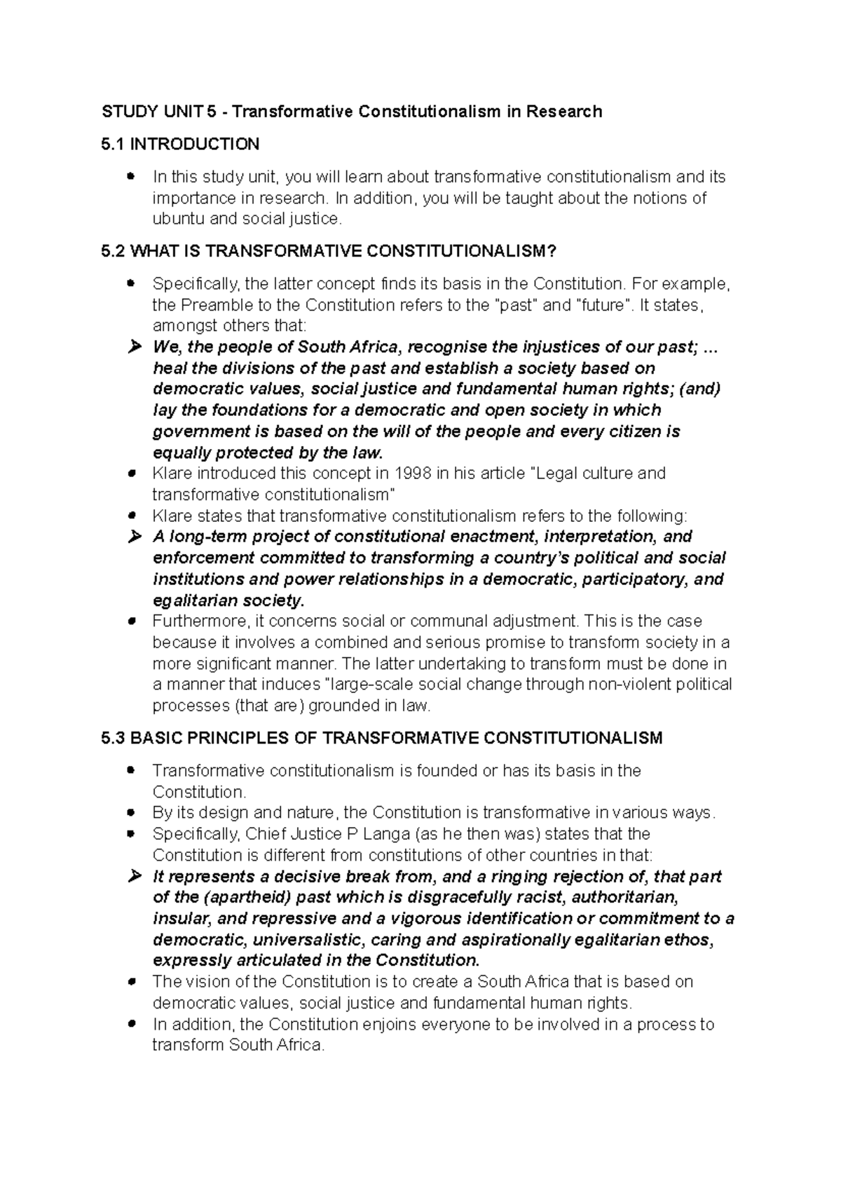 Study UNIT 5 - Transformative Constitutionalism and Its Principles ...