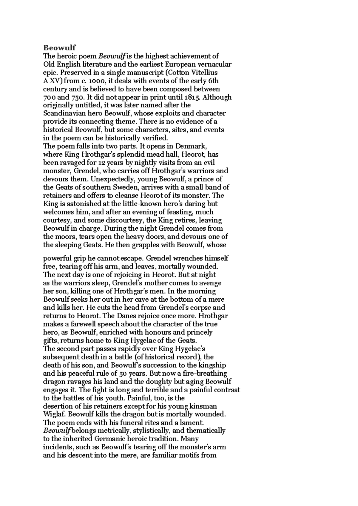 Beowulf - Epic poem in old english period - Beowulf The heroic poem ...