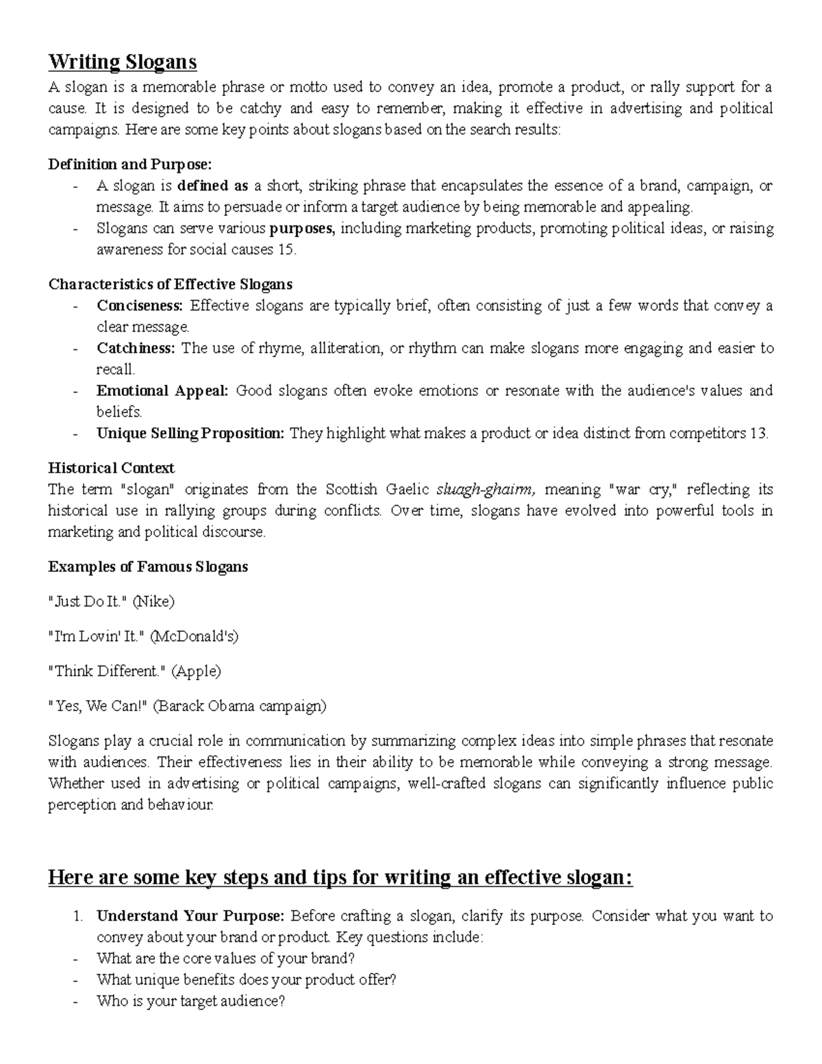 Unit-II Writing Effective Slogans: Key Characteristics & Tips - Studocu
