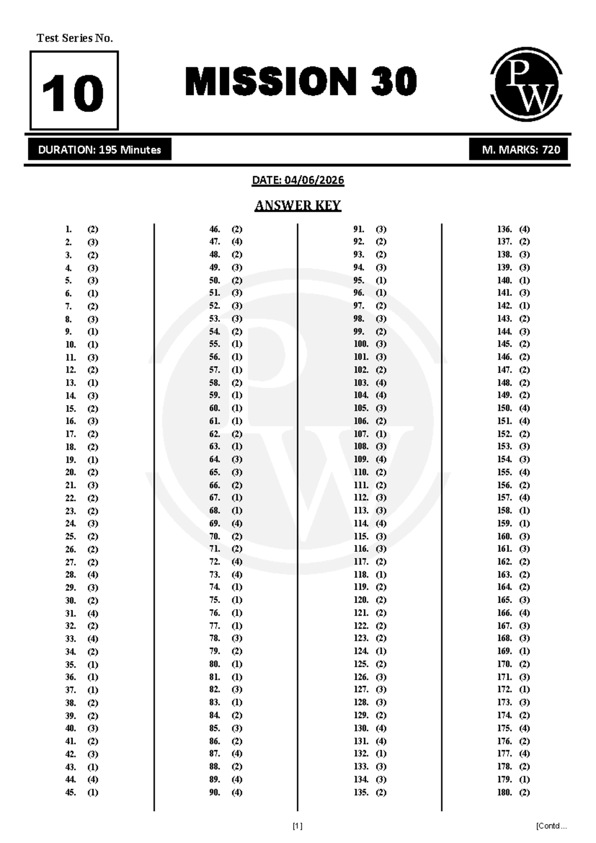 Mission 30 Test Paper 10 Solutions and Answer Key - Studocu