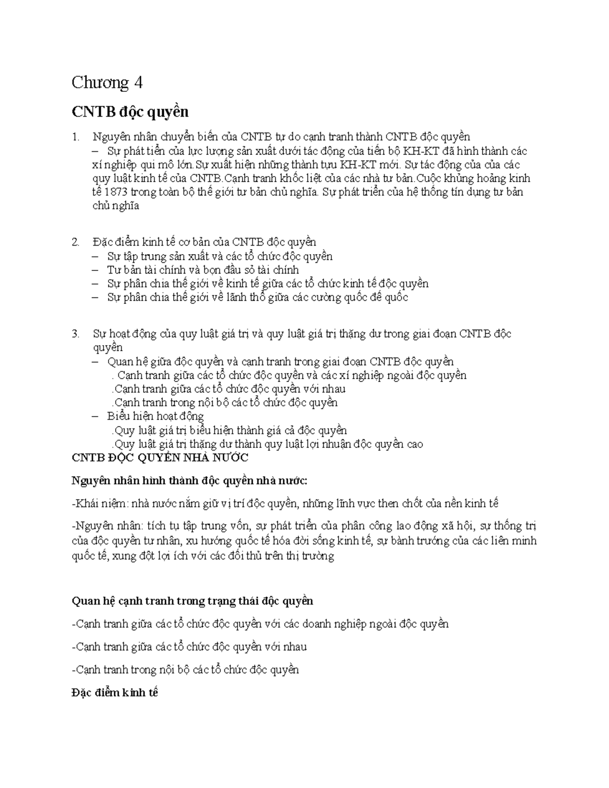 KTCT - Chương 4: CNTB Độc Quyền và Đặc Điểm Kinh Tế - Studocu