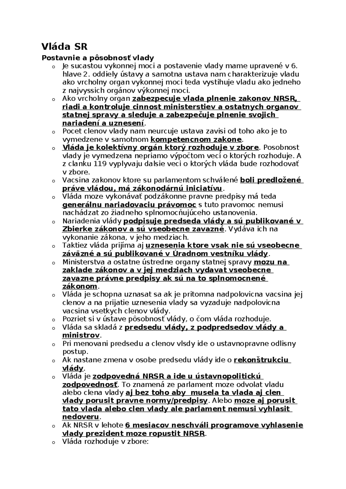 Vláda SR: Pôsobnosť a Úlohy - Prednáška ZS 2. ročníka - Studocu