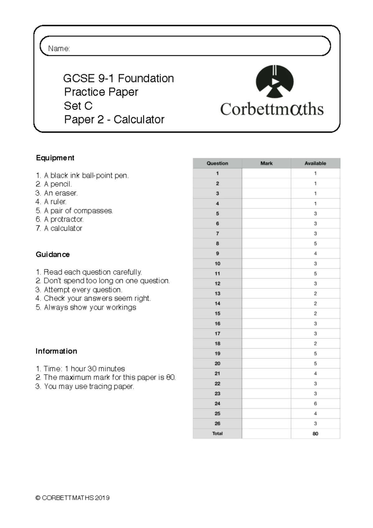 GCSE Foundation Practice Paper Set A - Non-Calculator Exam - Studocu