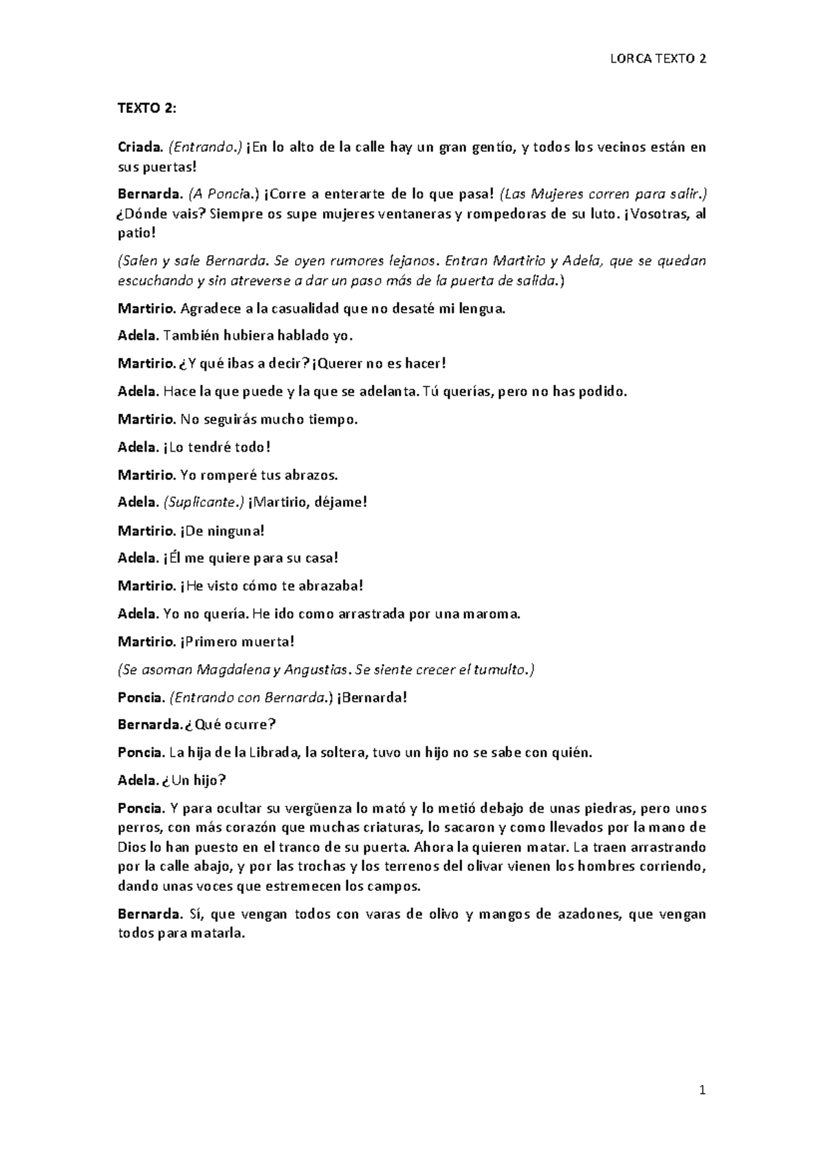 Escena Final del Acto II de *La casa de Bernarda Alba* (Texto 2-2021 ...