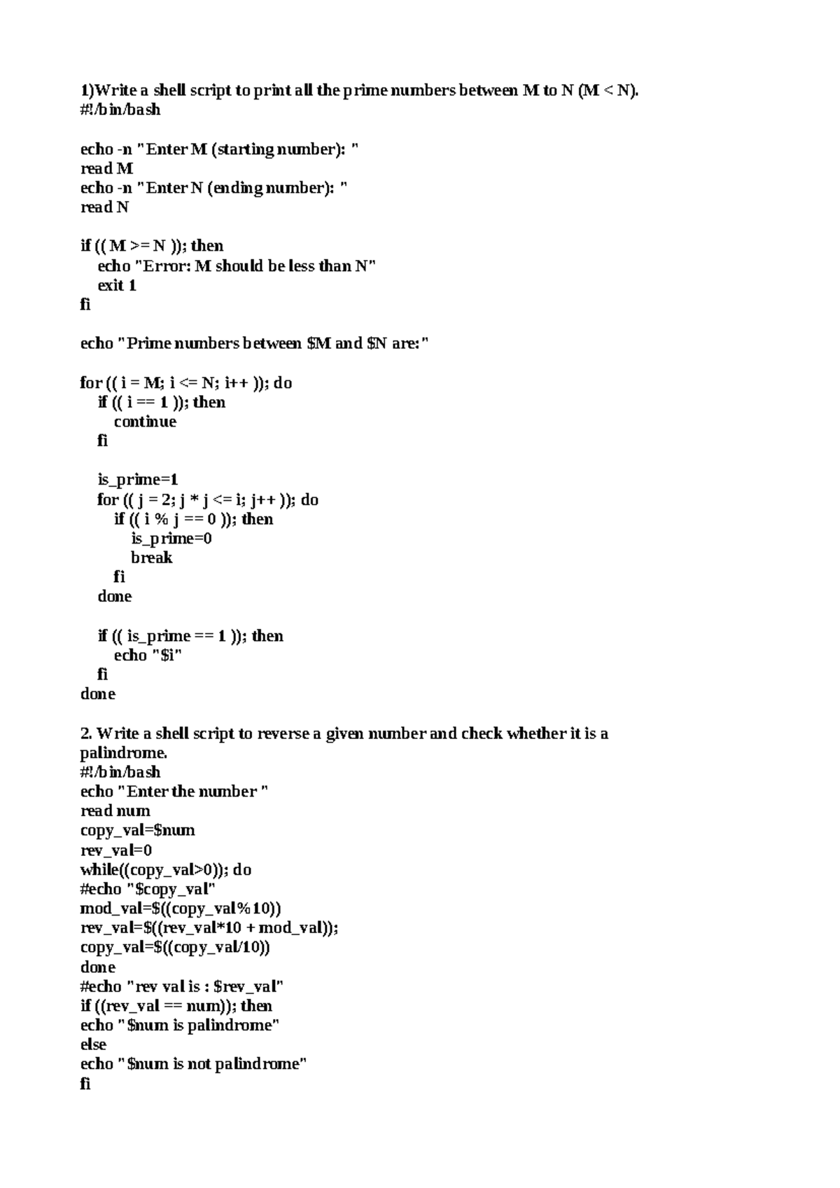 Unix Lab Programs - Shell Script Exercises (Course Code: ABD) - Studocu