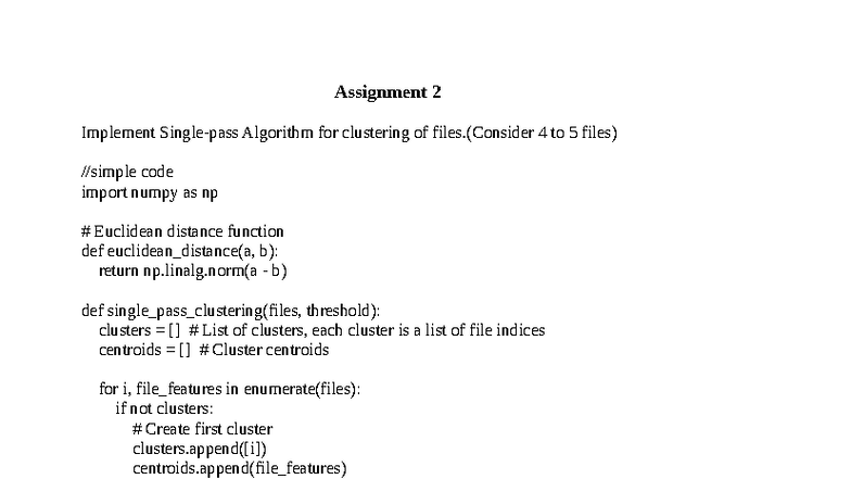 Isr2 - Assignment 2: Implementing File Clustering Algorithm - Studocu