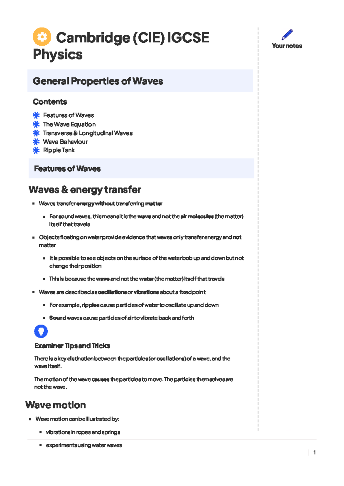 Cambridge (CIE) IGCSE Physics: General Properties of Waves Notes - Studocu