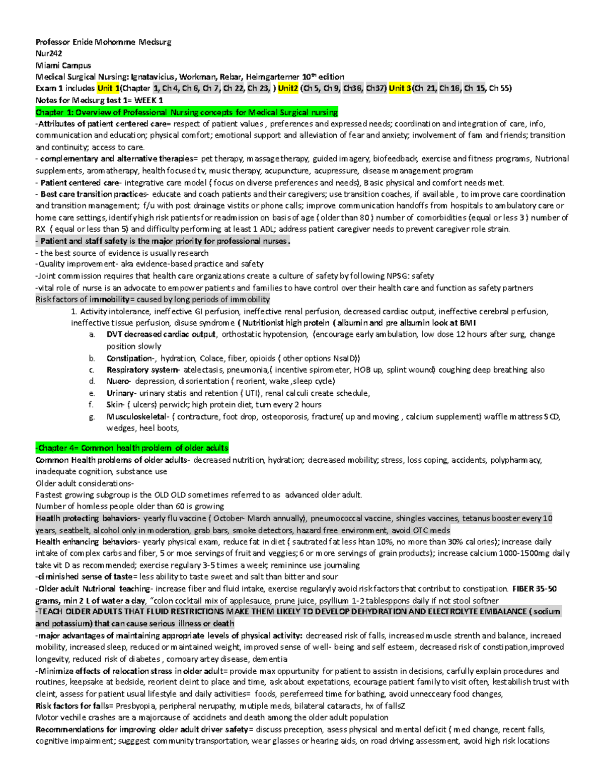 Medsurg Nur242 Exam 1 Notes: Key Concepts & Patient Care Strategies ...
