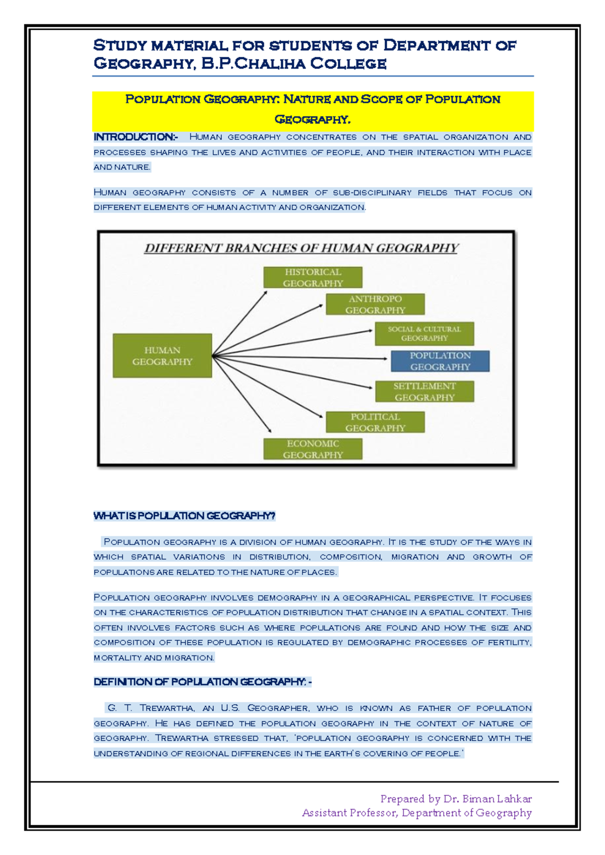 Population Geography: Nature & Scope Overview (GEOG 101) - Studocu