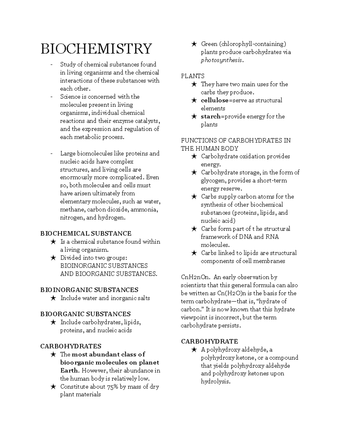 Biochemistry - introduction - BIOCHEMISTRY Study of chemical substances ...