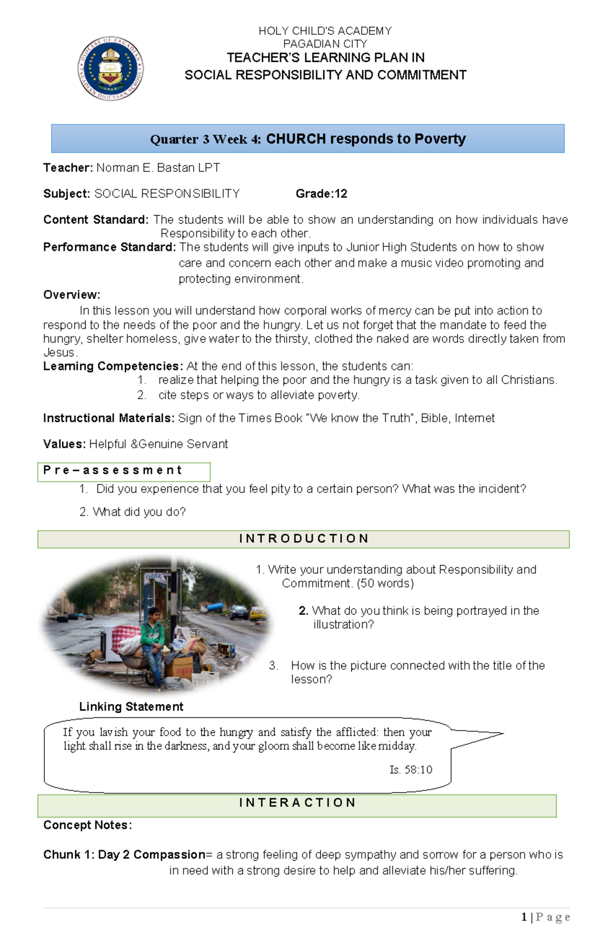Week 4 Lesson Plan: Social Responsibility and Commitment - Studocu