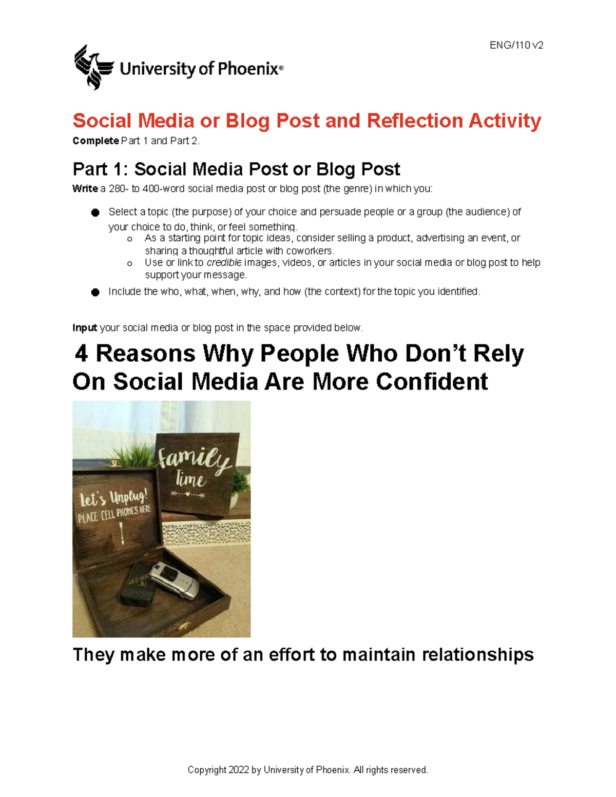 ENG/110 v2 Social Media Post & Reflection Activity on Confidence - Studocu