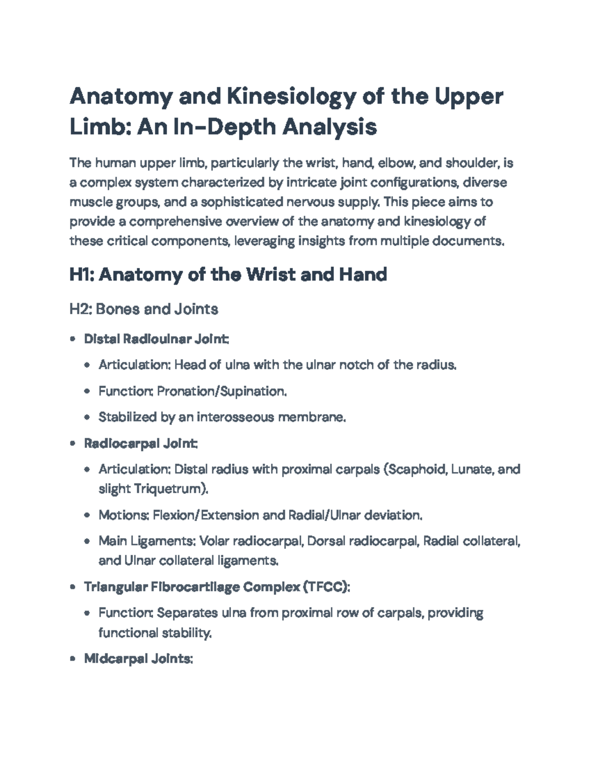 Anatomy & Kinesiology of the Upper Limb: In-Depth Study Insights - Studocu