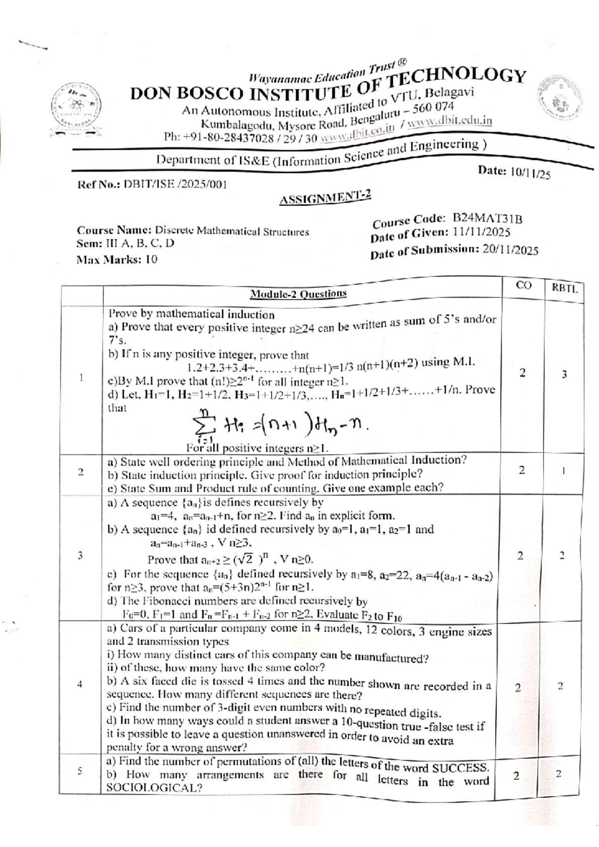 DMS Assignment -2: Discrete Mathematical Structures (B24MAT31B) - Studocu