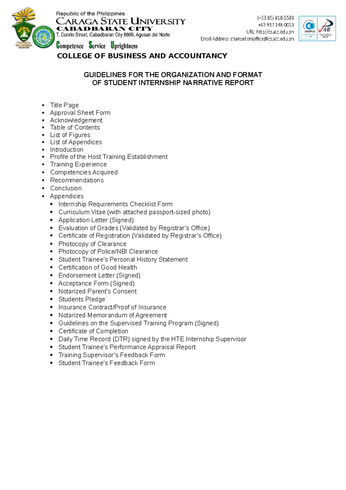 Internship Narrative Report Guidelines for BSA - Management Acc. - Studocu