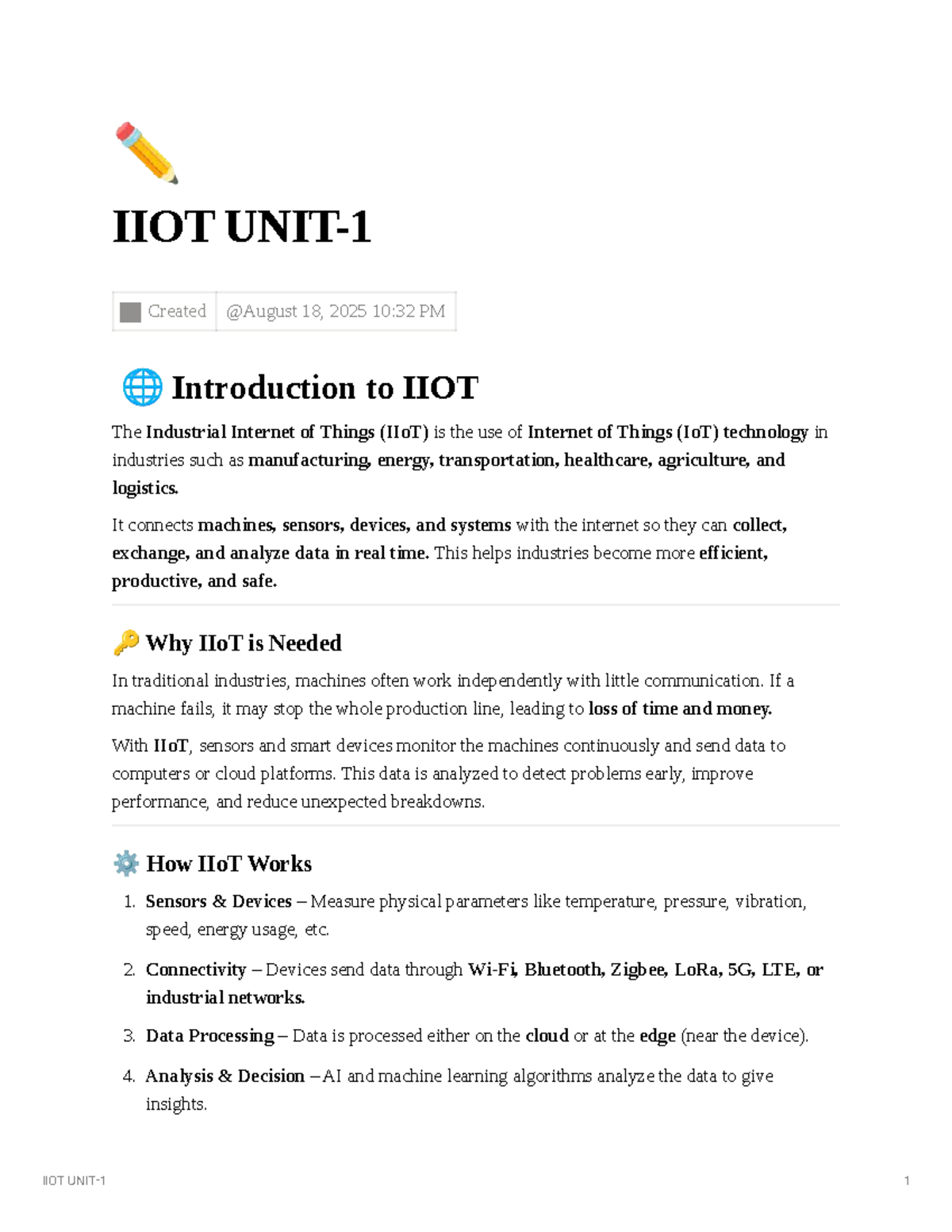 IIOT UNIT-1: Introduction to Industrial Internet of Things (IIoT) - Studocu