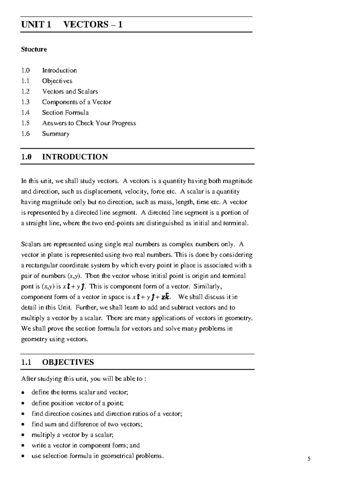 Vectors and Three Dimensional Geometry - Unit 1 Notes (Course Code ...