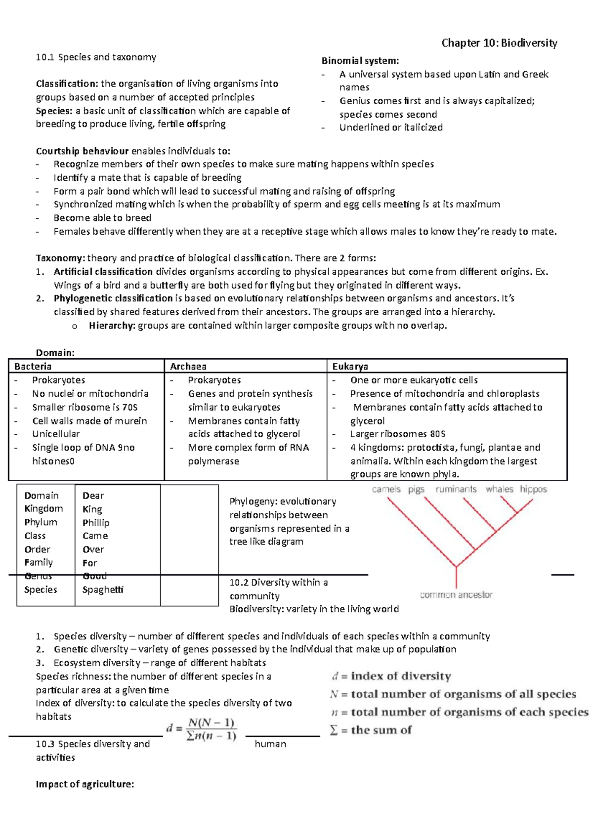 A-Level Biology Chapter 10 Notes: Biodiversity and Conservation - Studocu