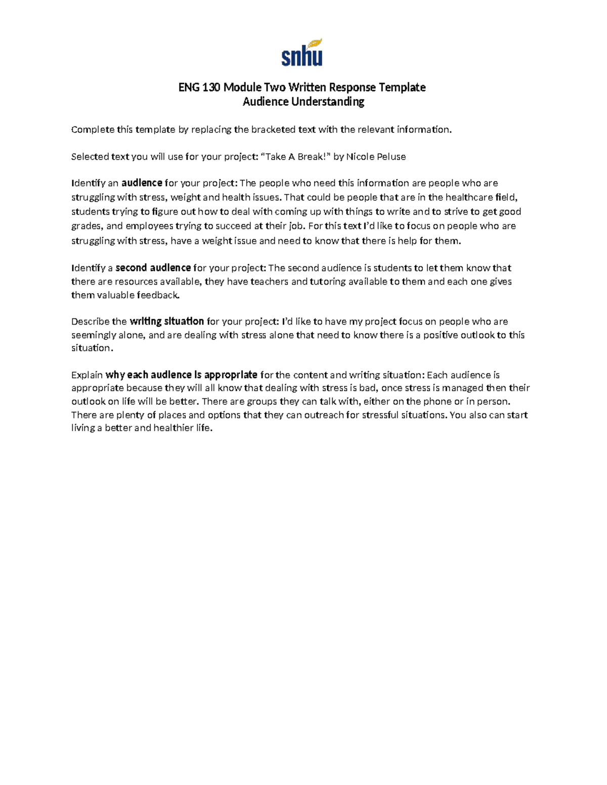 ENG 130 Module 2 written response: Understanding audience and writing ...