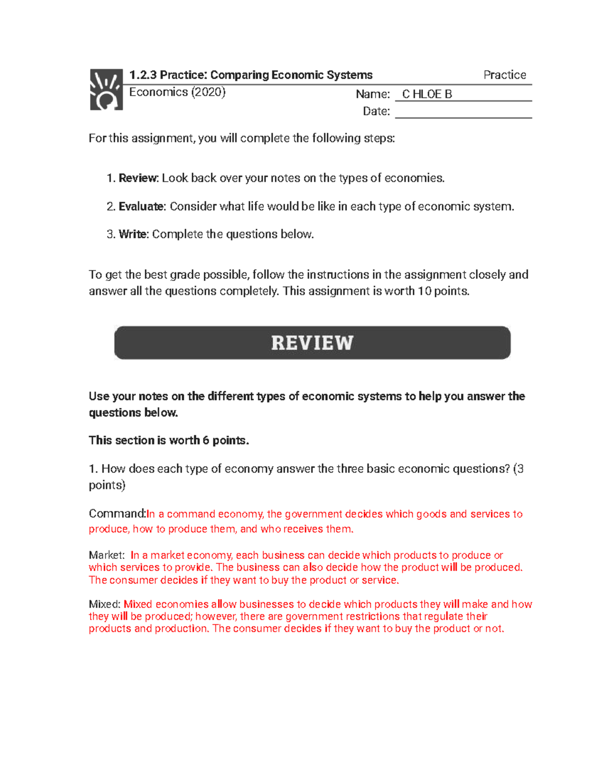 1.2.3 Practice - Comparing Economic Systems (Practice) - 1.2 Practice ...