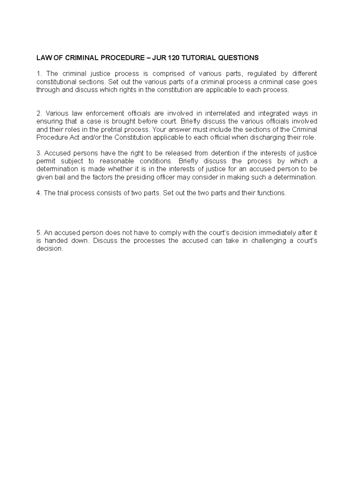 JUR 120 Past Exam Questions & Analysis on Key Legal Cases - Studocu