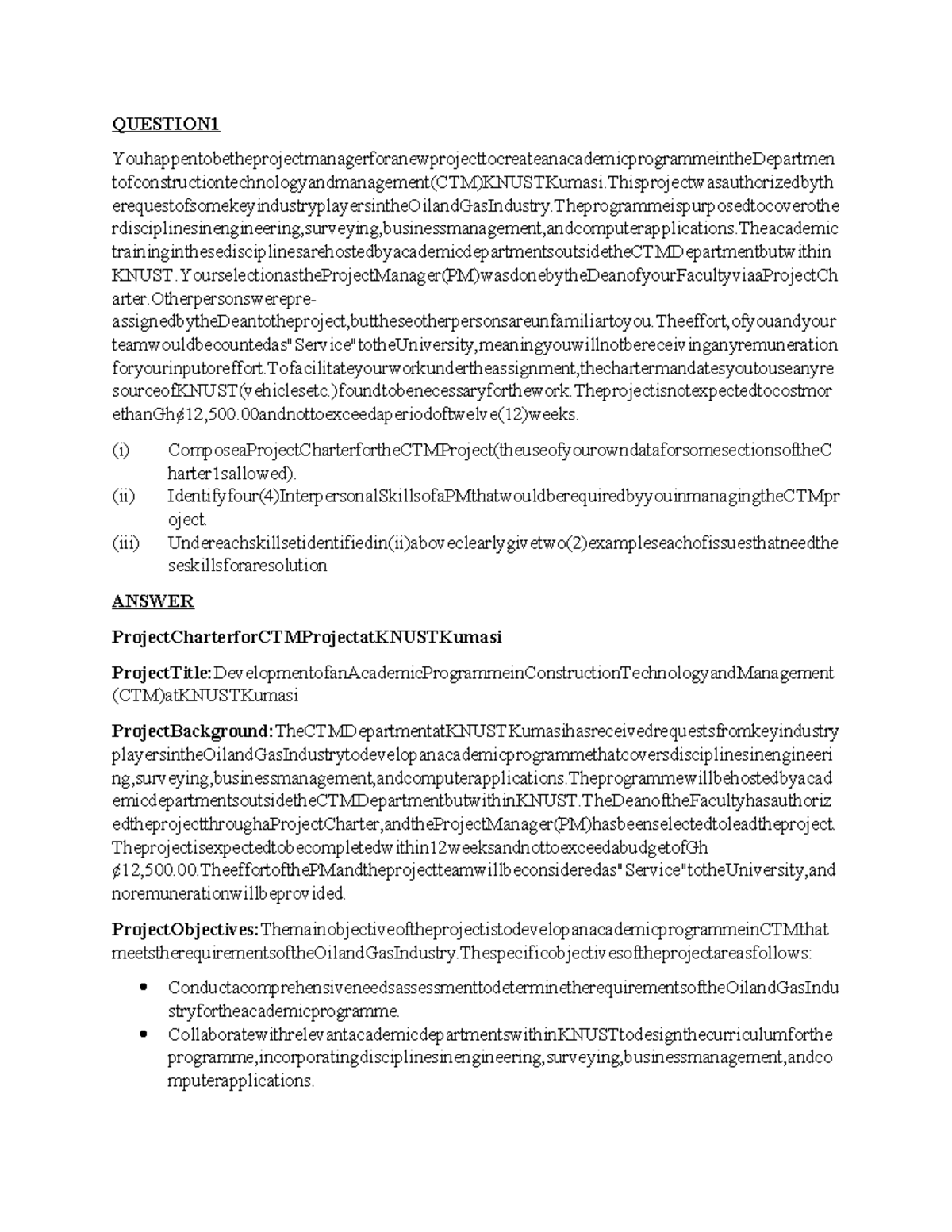 Project Charter for CTM Academic Programme Development (CTM 101) - Studocu
