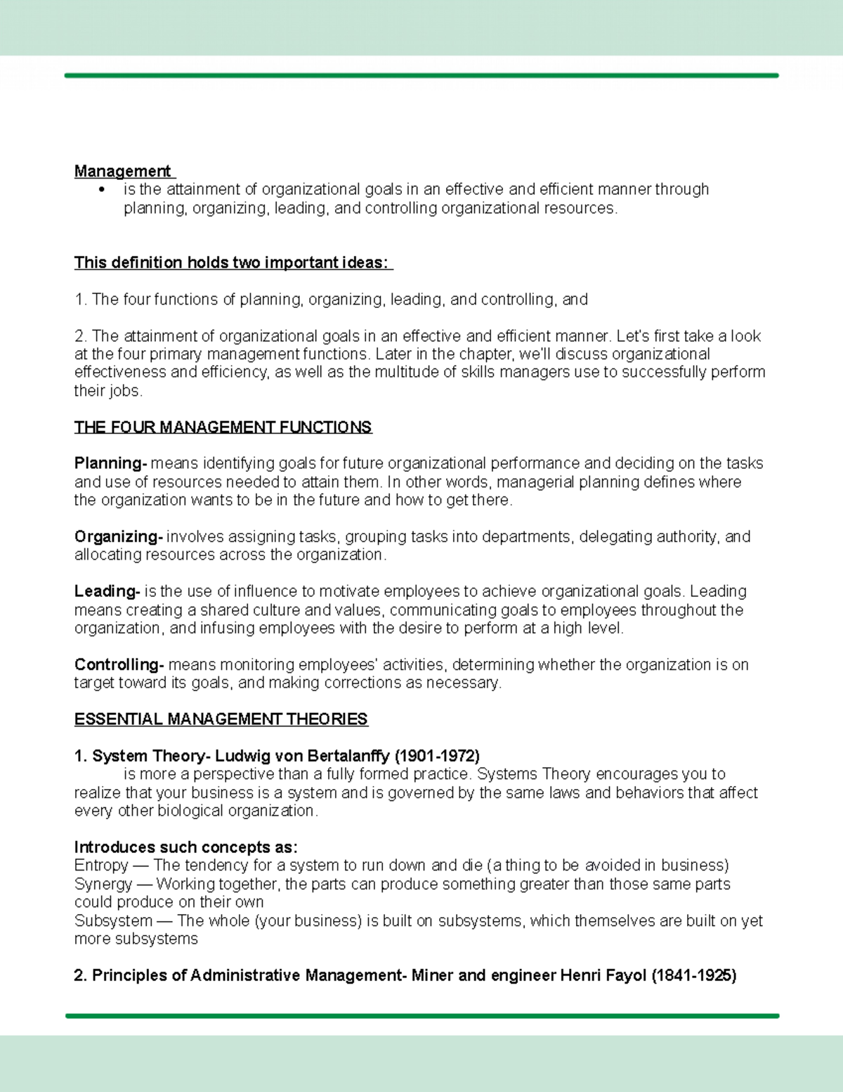 Lab Management - Management is the attainment of organizational goals ...