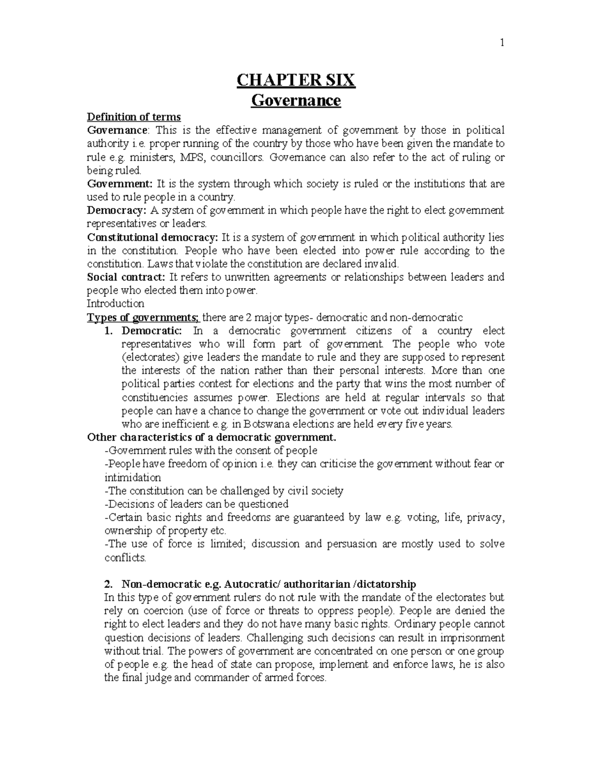 1 CHAPTER SIX: Governance and Its Key Concepts in Democracy - Studocu