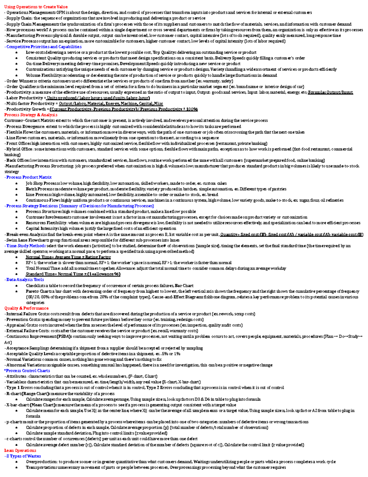 OPM Exam Cheat Sheet: Creating Value through Operations Management ...