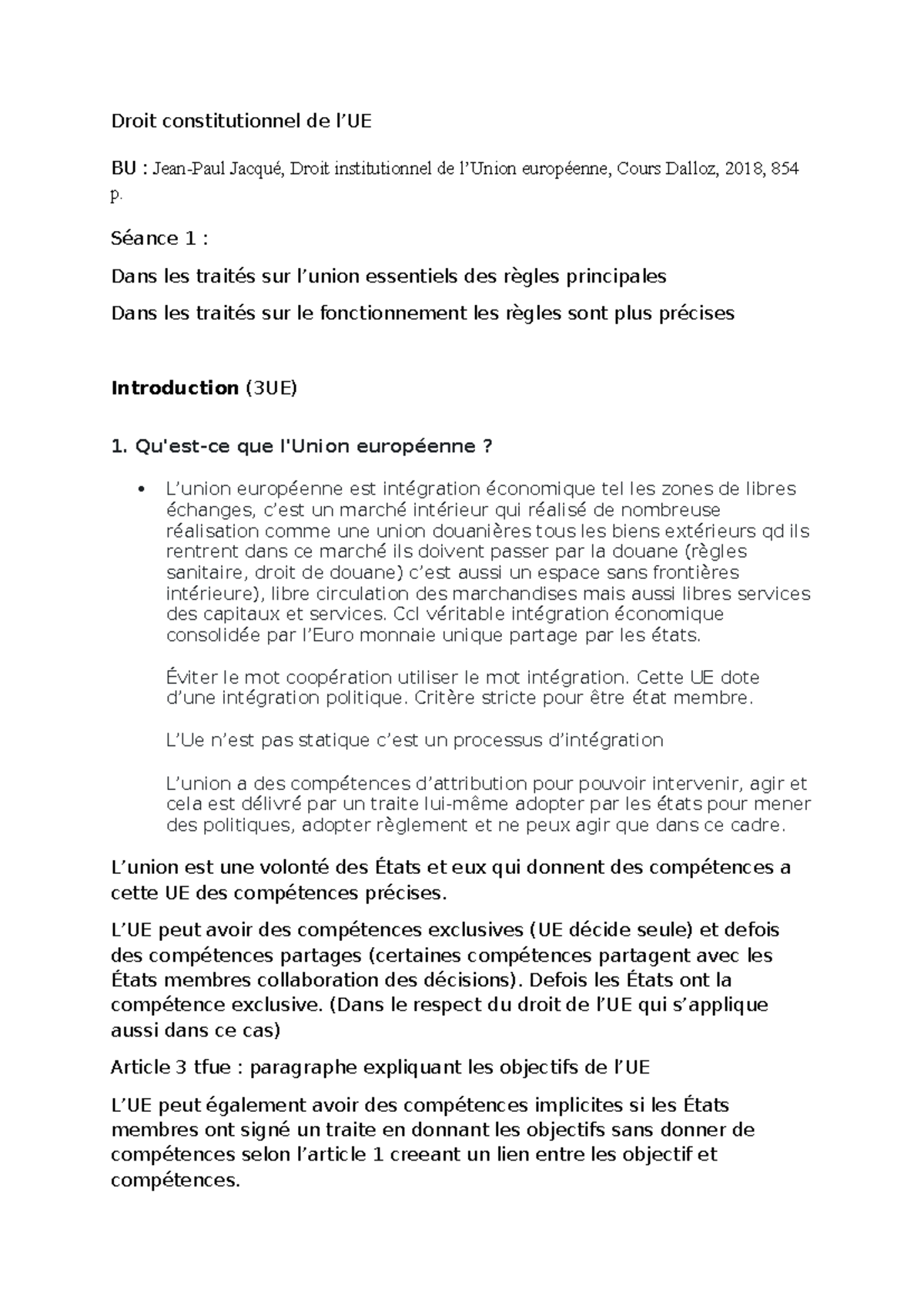 Droit Constitutionnel de l'UE : Cours Dalloz, Séance 1 - Introduction ...