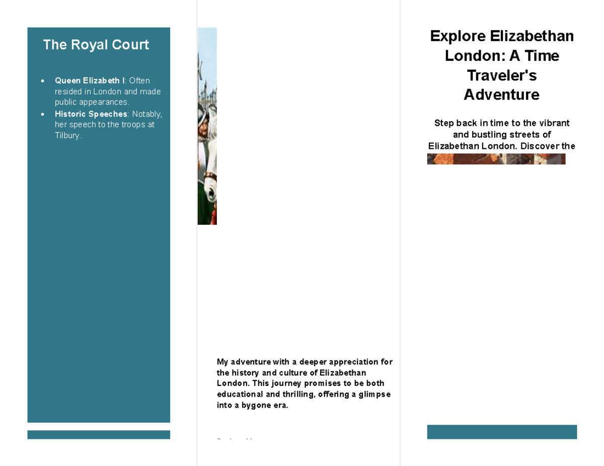 Brochure Template 3 - The Royal Court • Queen Elizabeth I: Often ...