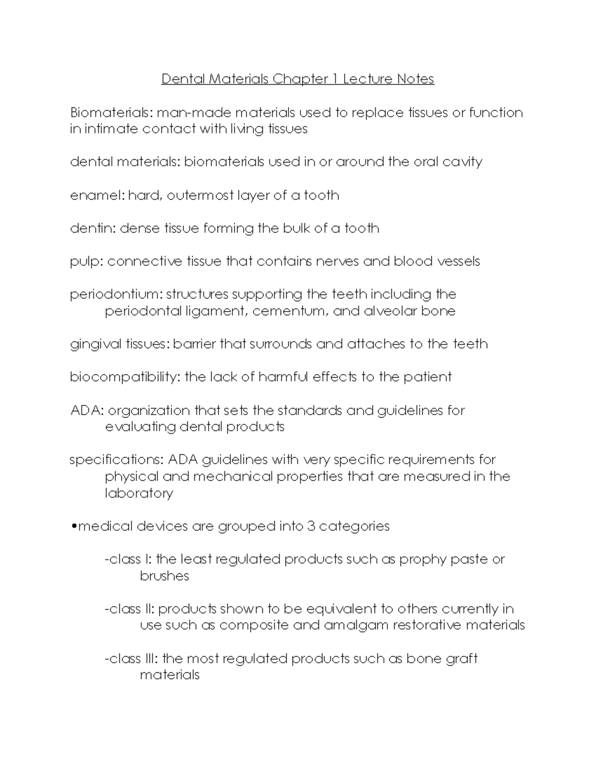 DM Chapter 1 Lecture Notes: Overview of Dental Materials and ...