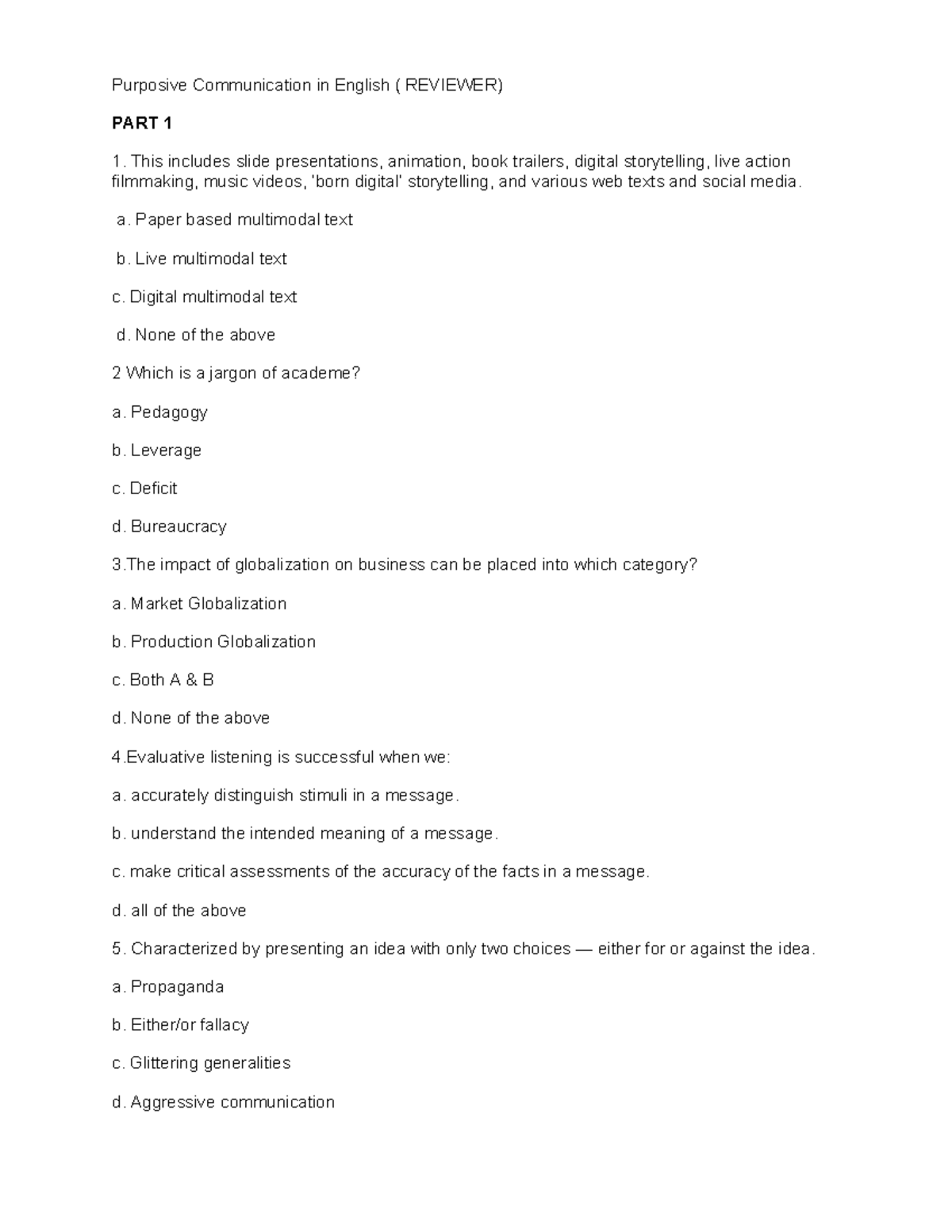 Purposive Communication in English (REVIEWER) - Comprehensive Guide ...