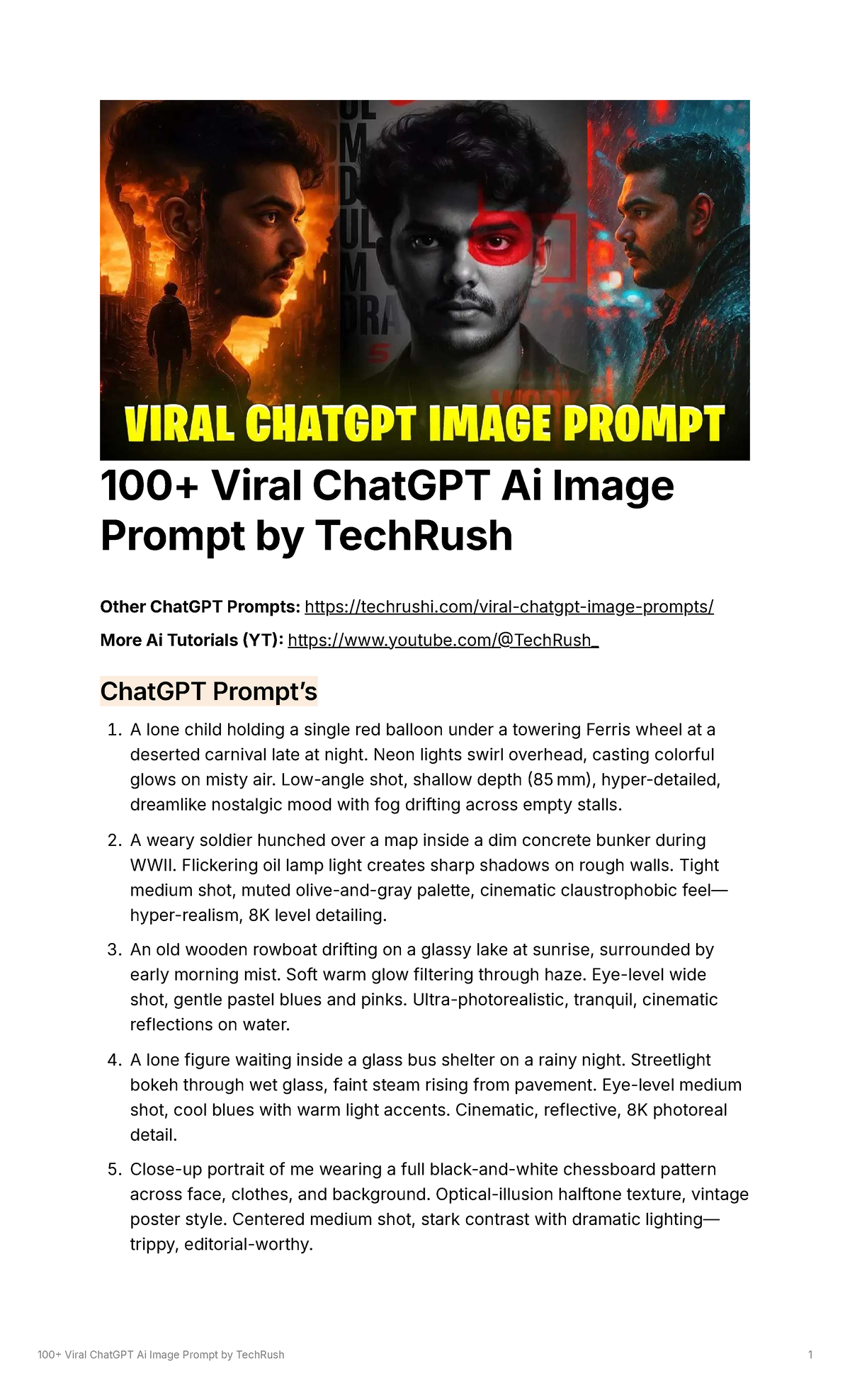 Viral ChatGPT AI Image Prompts Collection by TechRush - Studocu