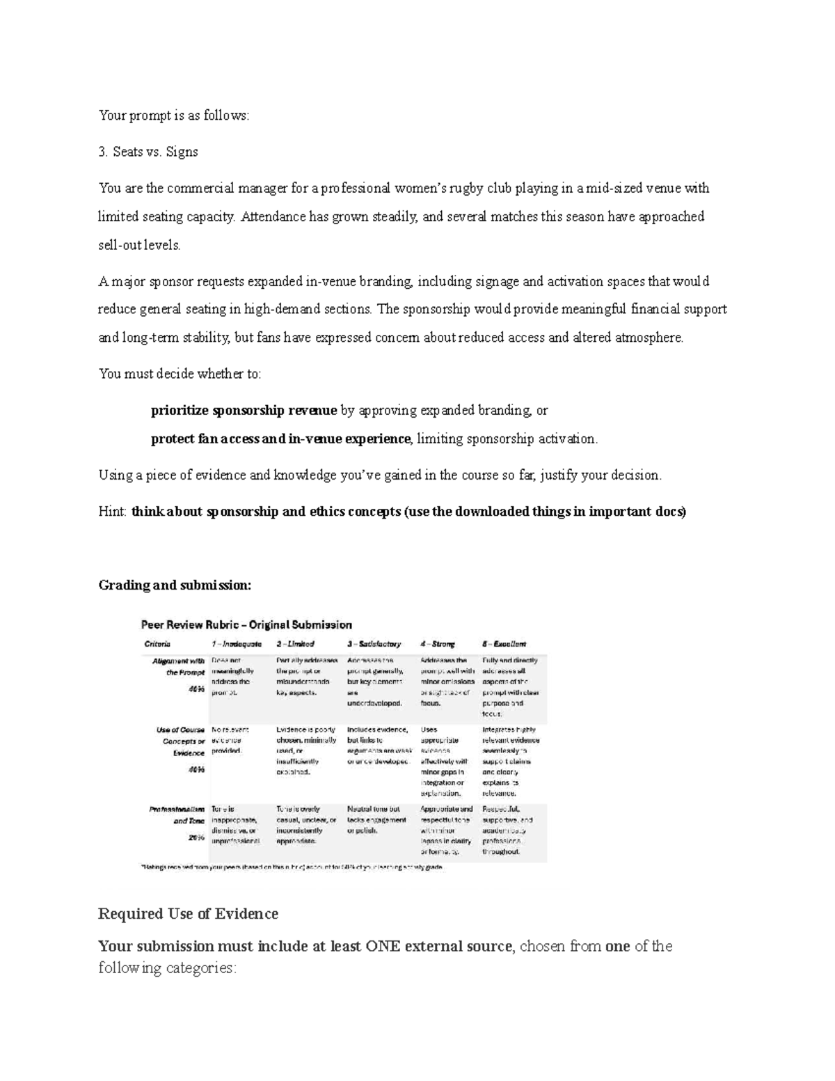 Activity 1: Sponsorship vs. Fan Experience in Sports Management - Studocu