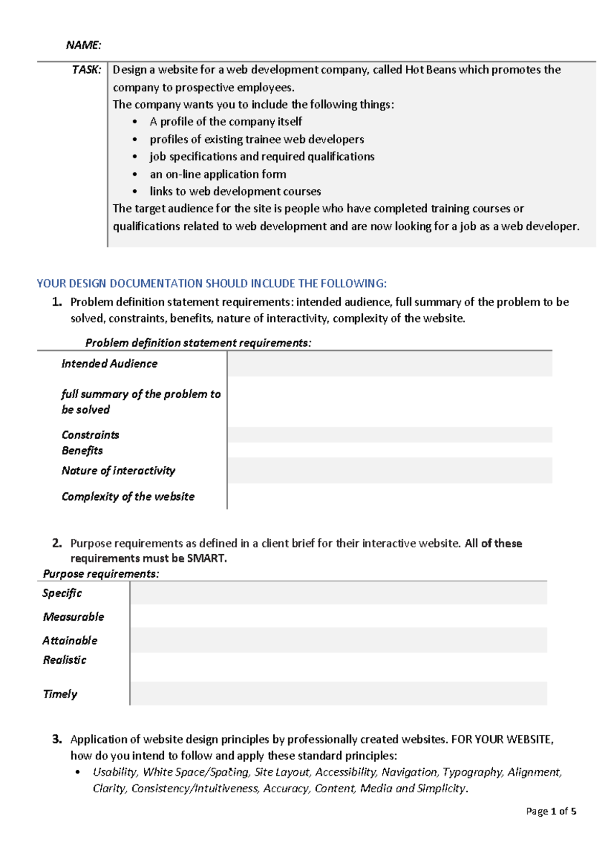 Web Development Project Proposal: Hot Beans Website Design (Assignment ...