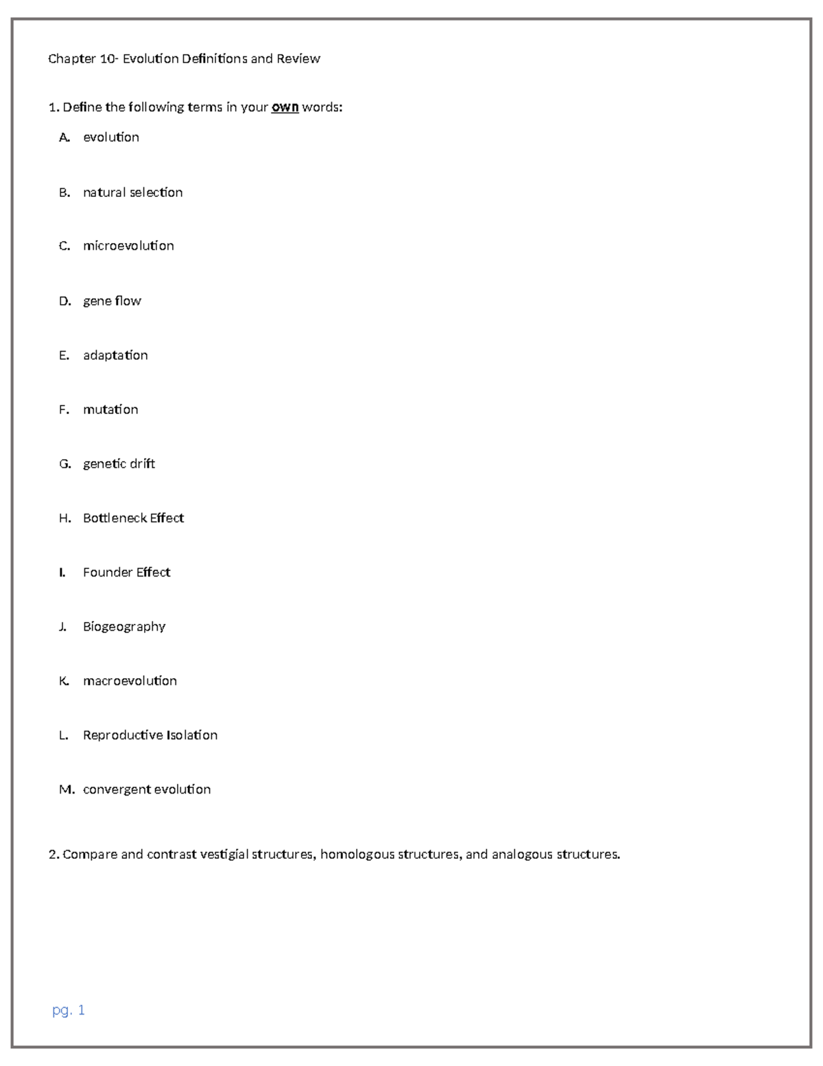 Chapter 10 - Evolution: Definitions, Mechanisms, and Natural Selection ...