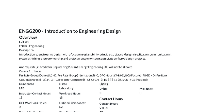 ENGG200 Introduction to Engineering Design Course Outline - Studocu