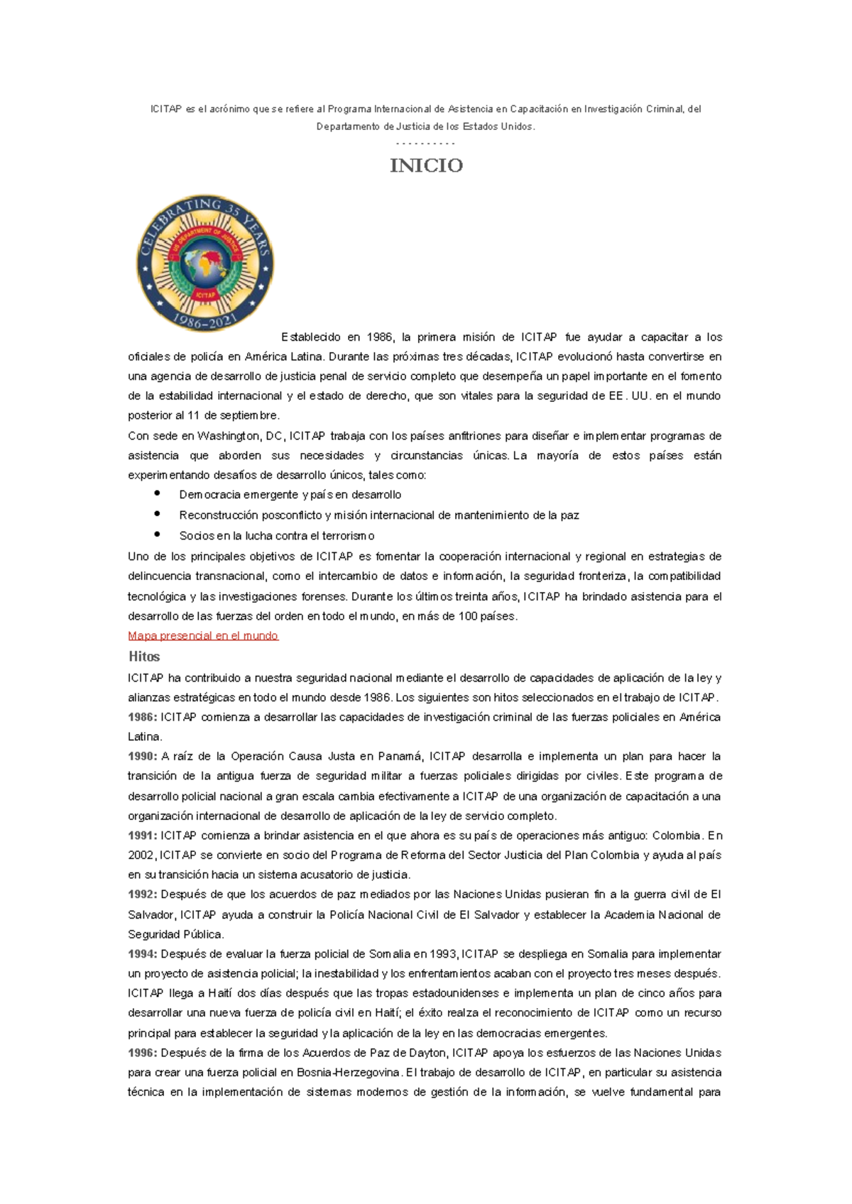 ICITAP: Programa Internacional de Asistencia en Capacitación Policial ...