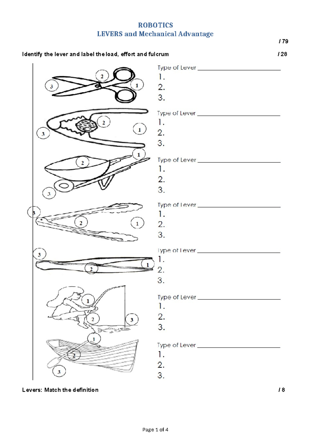ROBOTICS 79: Levers and Mechanical Advantage Worksheet - Studocu