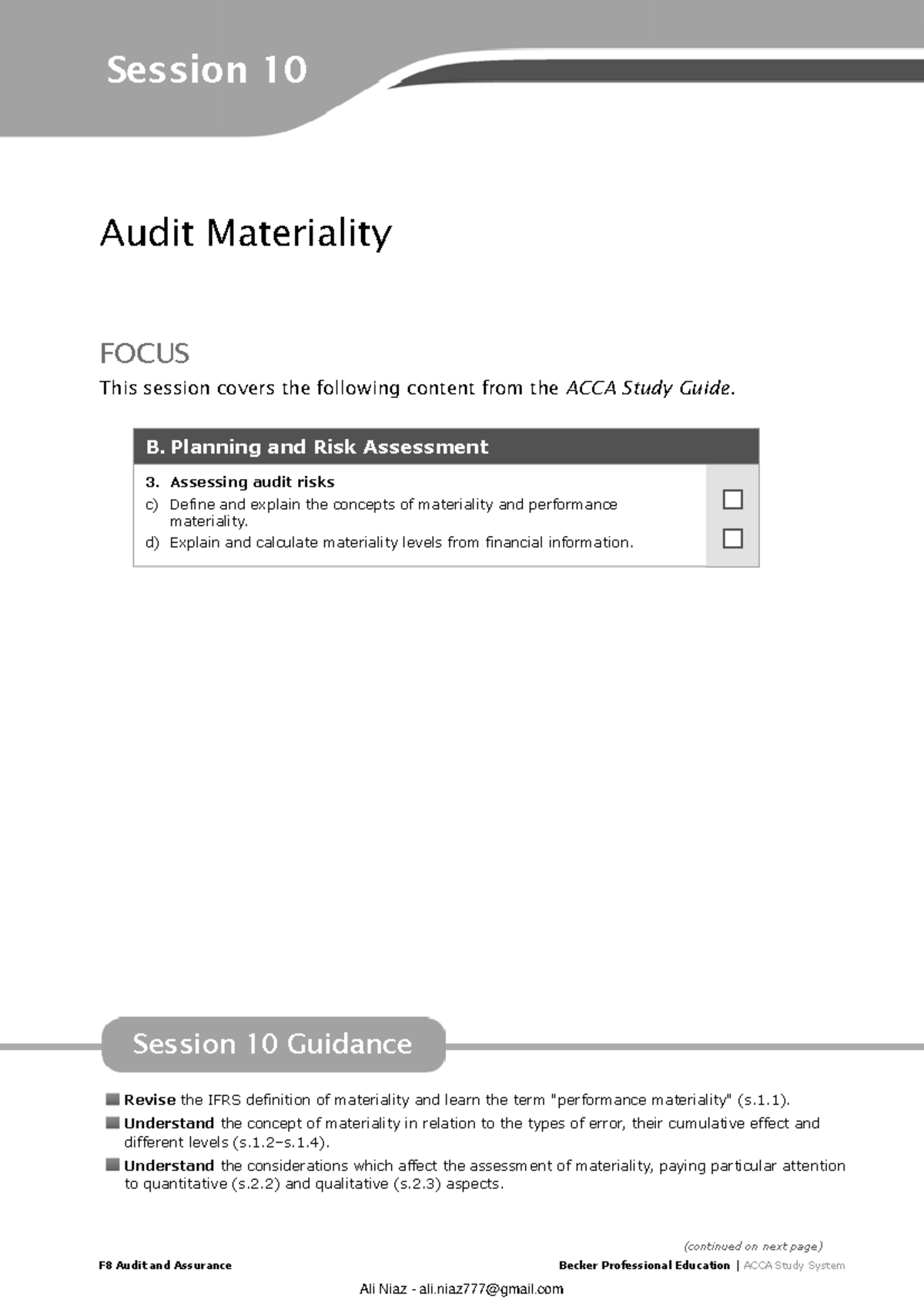 F8-10 Audit Materiality: Concepts & Assessments in Audit Planning - Studocu