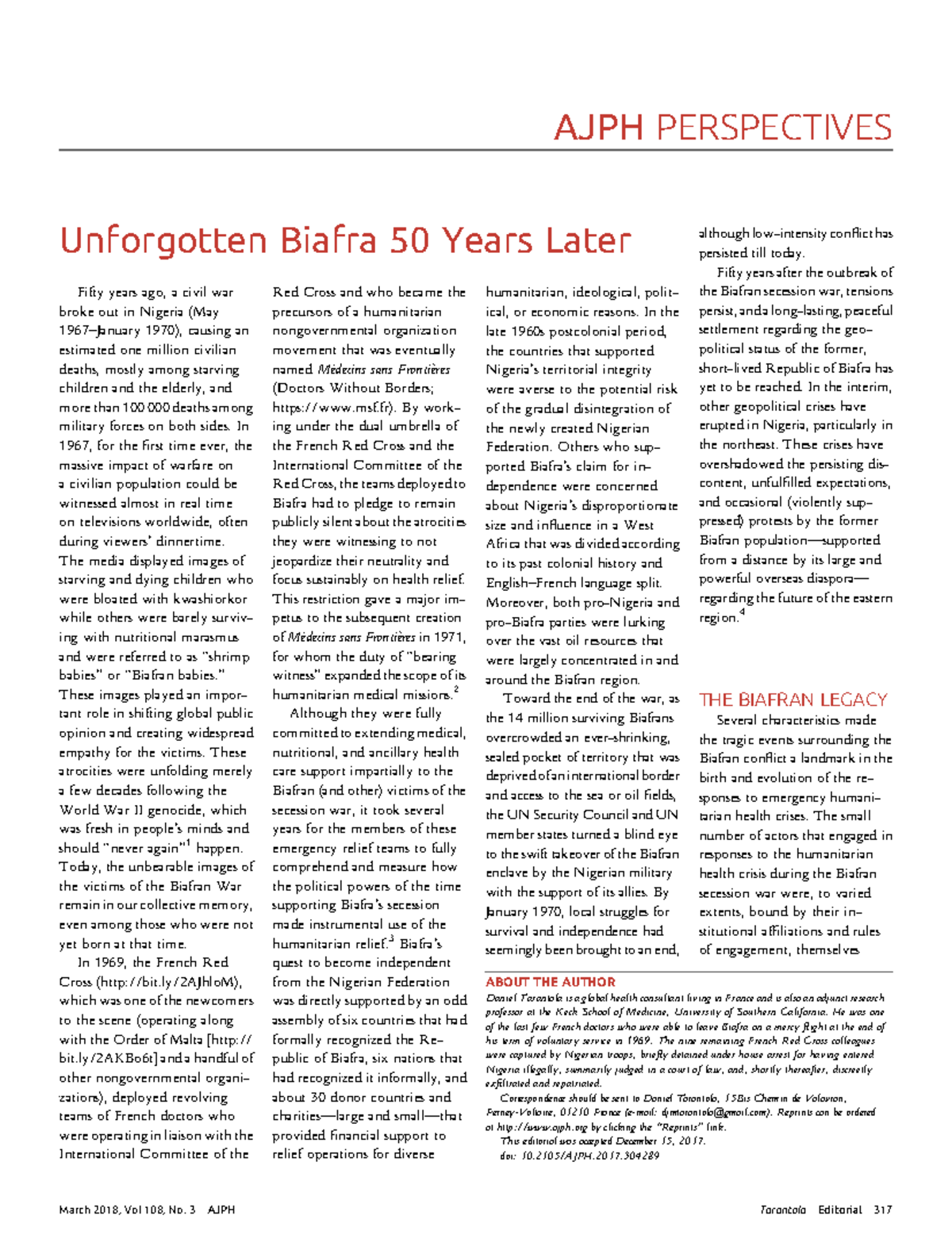 AJPH PERSPECTIVES: Reflections on the Biafran War 50 Years Later - Studocu