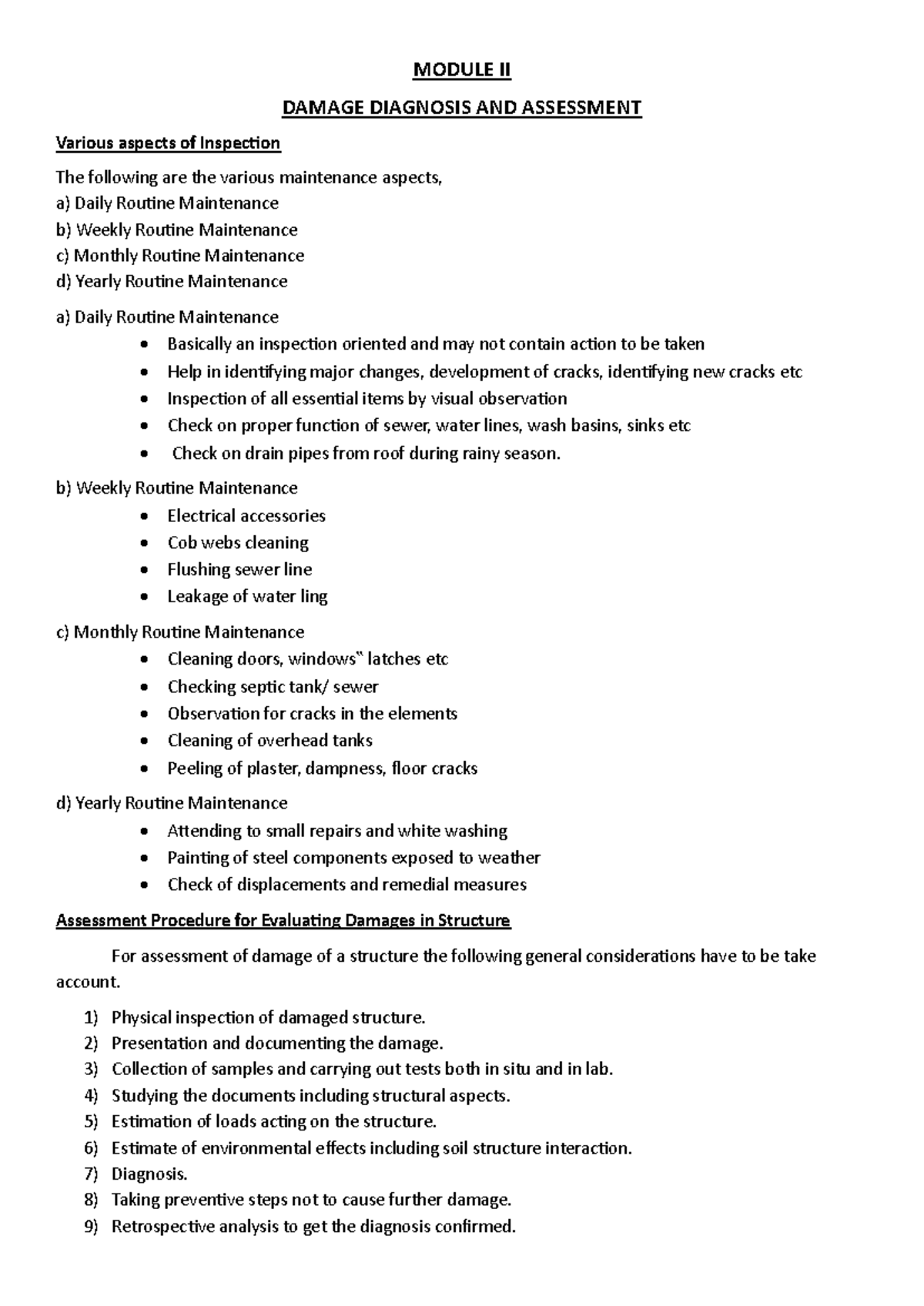 MODULE II: Damage Diagnosis & Assessment Techniques - Studocu