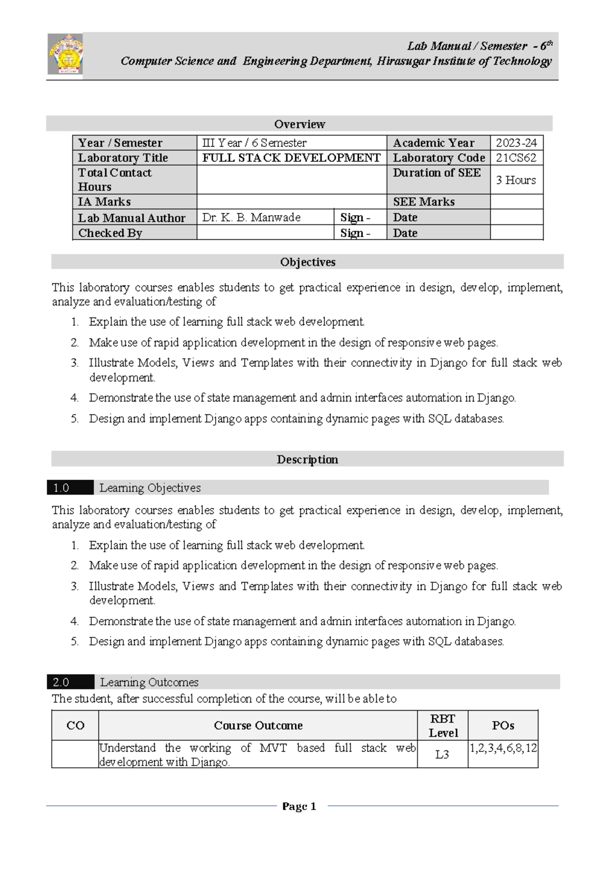 FSD Lab Manual 2023-24 - Full Stack Development (21CS) - Studocu