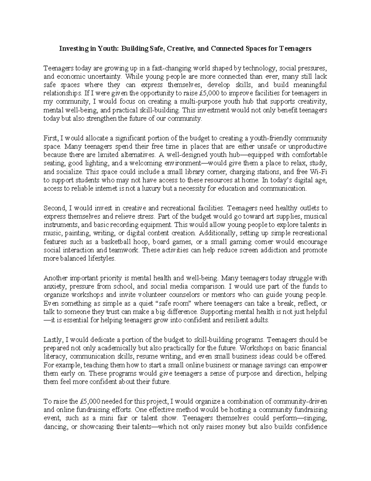 Investing in Youth: Creating Safe Spaces for Teenagers (BLUE Essay ...