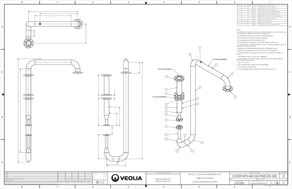 Fabrication Detail for Cooling Water Return Line - 512359 WTS ME 243 ...