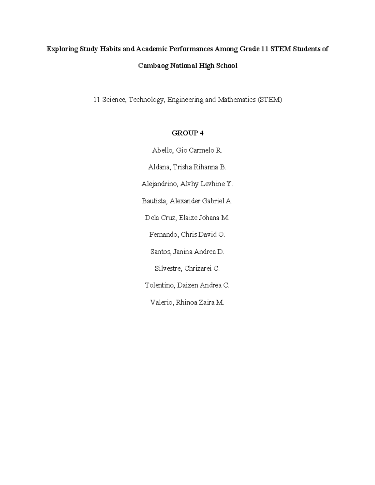 Exploring Study Habits & Academic Performance of Grade 11 STEM Students ...